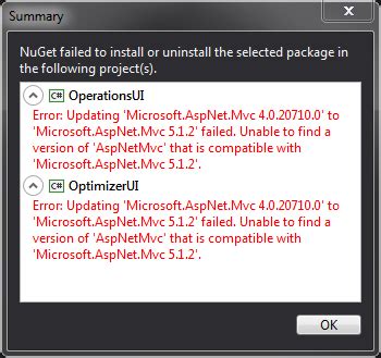 Net Unable To Update NuGet Package Microsoft ASP NET MVC From