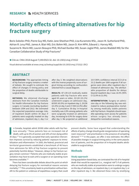 Pdf Mortality Effects Of Timing Alternatives For Hip Fracture Surgery