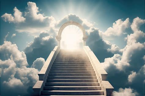 O Caminho Para O Céu Uma Escada Com Nuvens E Raios De Sol Brilhantes