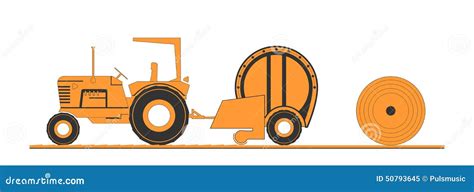 Farm Tractor And Round Baler Stock Vector Illustration Of Cotton