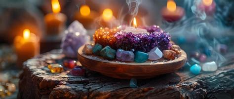 Premium Photo Mystical Ritual With Crystals And Candles Concept