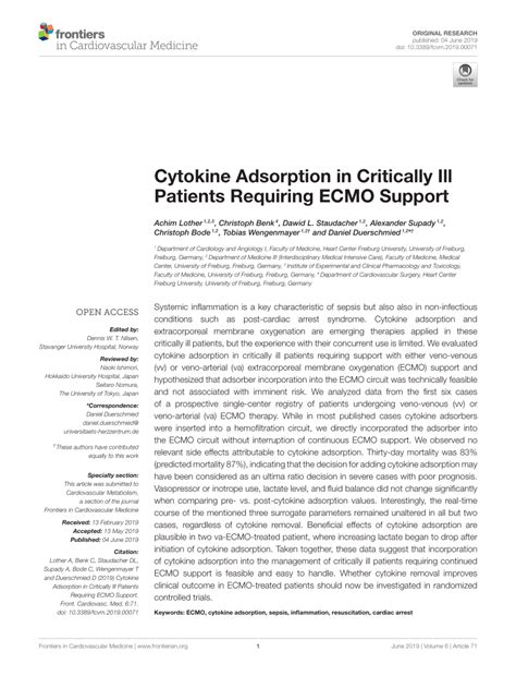 Pdf Cytokine Adsorption In Critically Ill Patients Requiring Ecmo Support