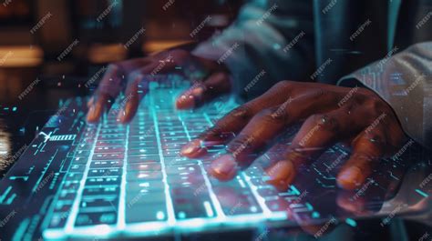 Cyberpunk Hands Typing On A Futuristic Keyboard Premium Ai Generated Image