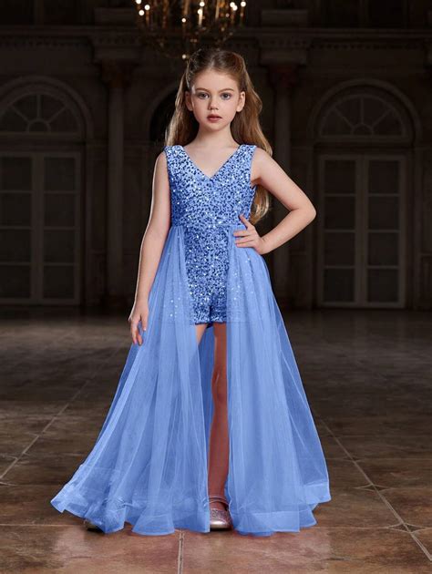 Tween Girls Sleeveless Waist Mesh Splice Jumpsuit Shorts Shein Usa