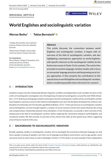 Pdf World Englishes And Sociolinguistic Variation