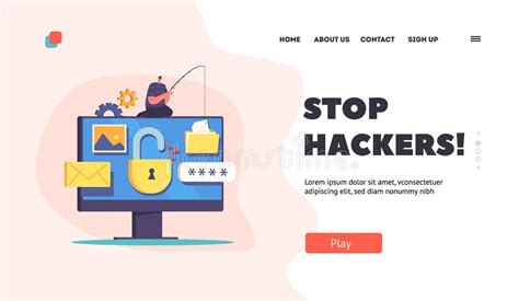 hacker attack landing page template tiny hacker male character sitting