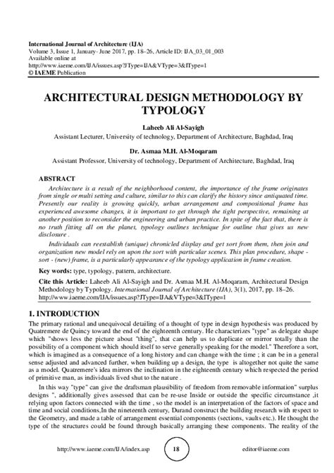 Pdf Architectural Design Methodology By Typology