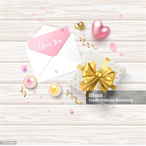 해피 발렌타인의 날 나무 카드와 편지 선물 촛불 3d 마음 색종이 2월에 대한 스톡 벡터 아트 및 기타 이미지 2월 3차원 형태 공휴일 Istock