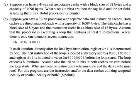 Solved A Suppose You Have A Way Set Associative Cache Chegg
