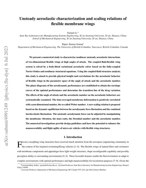 pdf unsteady aeroelastic characterization and scaling relations of