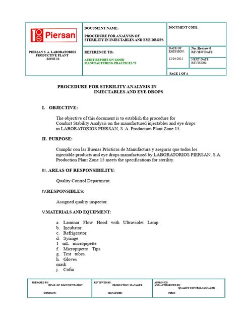 Procedure For Sterility Analysis Pdf Microorganism Sterilization