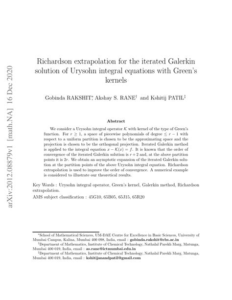 Pdf Richardson Extrapolation For The Iterated Galerkin Solution Of Urysohn Integral Equations