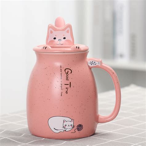 500Ml Cartoon Keramiek Kat Mok Met Deksel En Lepel Vicedeal