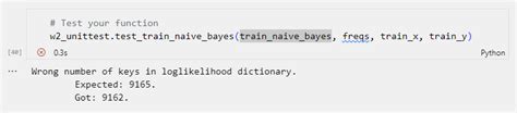 issue wrong number of keys in loglikelihood dictionary nlp with