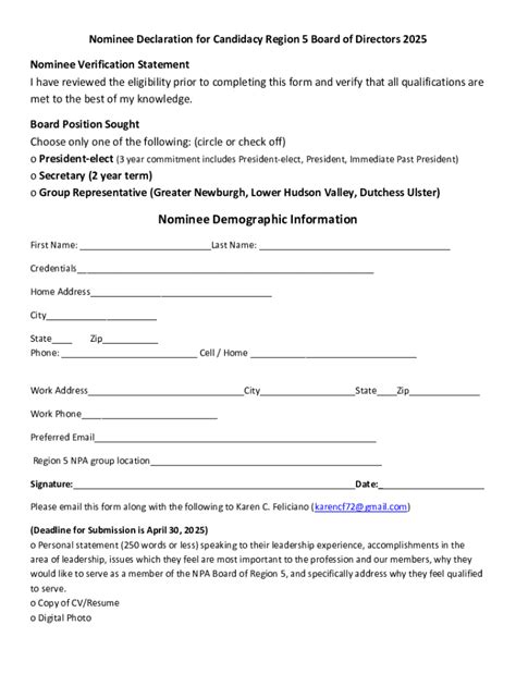 Fillable Online Nominee Declaration For Candidacy Fax Email Print Pdffiller