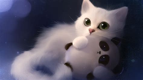 수채화 그림 장난감 팬더와 고양이 배경 화면 1920x1080 배경 화면 다운로드