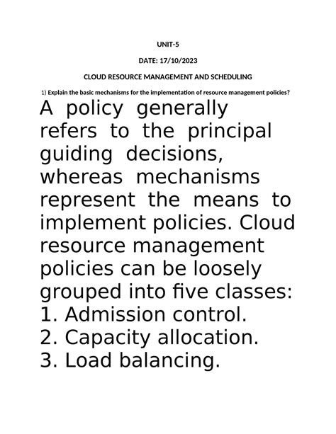 Unit 5 Cc Cloud Computing R20 Iv Year Sem 1 Cse Unit Date 1710
