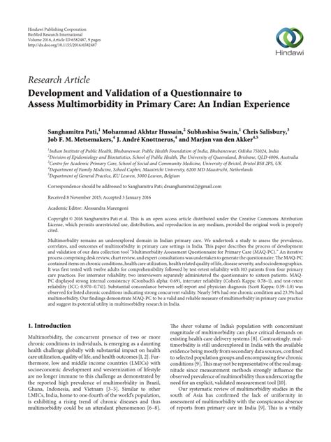 Pdf Development And Validation Of A Questionnaire To Assess