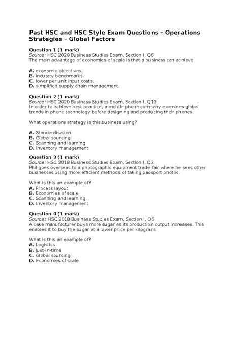 10 Past Hsc And Hsc Style Exam Questions â Operations Strategies â