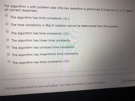 Solved For Algorithm A With Problem Size Nthe Key Operation