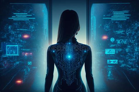 Rear View Of Female Hacker Generative Ai Stock Illustration