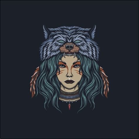 Ilustración de vector de lobo jefe femenino Vector Premium