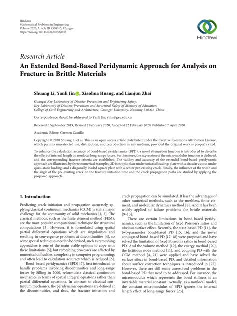 Pdf An Extended Bond Based Peridynamic Approach For Analysis On Fracture In Brittle Materials