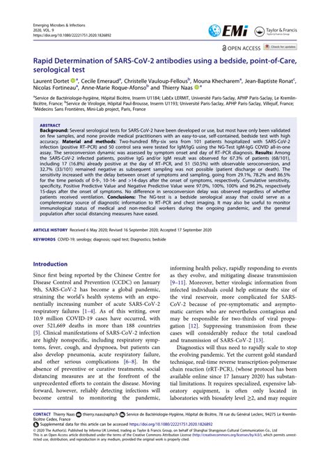 Pdf Rapid Determination Of Sars Cov 2 Antibodies Using A Bedside Point Of Care Serological Test