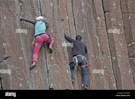 Climbing The Skinners Butte Basalt Rock Columns In Eugene Oregon Stock