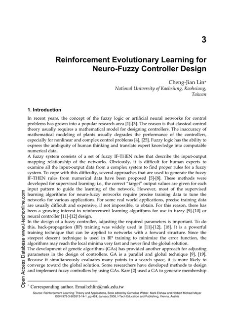 Pdf Reinforcement Evolutionary Learning For Neuro Fuzzy Controller Design