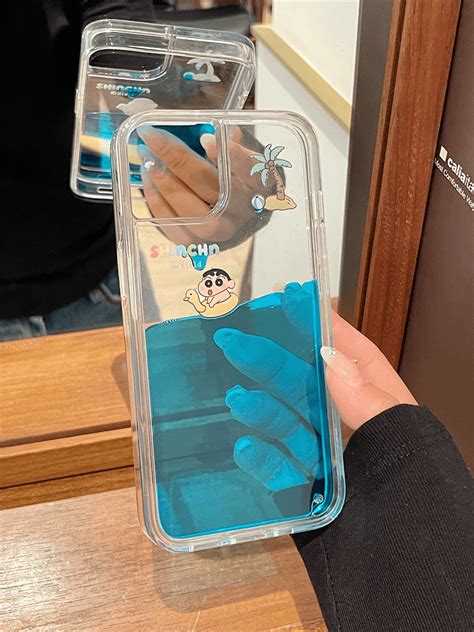 바닷물이 찰랑거려요 당일발송☀짱구 맹구 여름 바다 물놀이 오리튜브 케이스 아이폰 11 12 13 14 15 프로 맥스 투명 에이블리