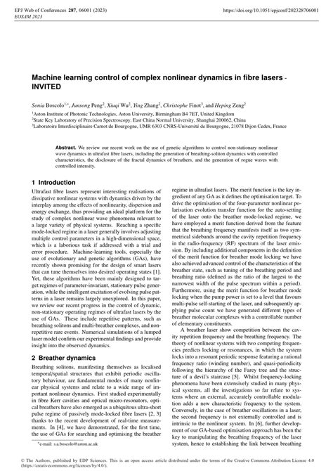 Pdf Machine Learning Control Of Complex Nonlinear Dynamics In Fibre