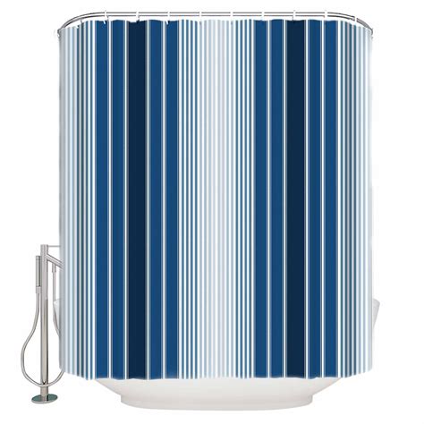 60x72 Inch Shower Curtains For Bathroom Navy Blue Stripe Fabric Bath