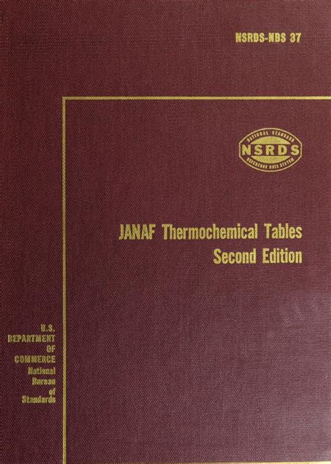 Janaf Thermochemical Tables 2nd Edit D R Stull Andh Prophet Eds
