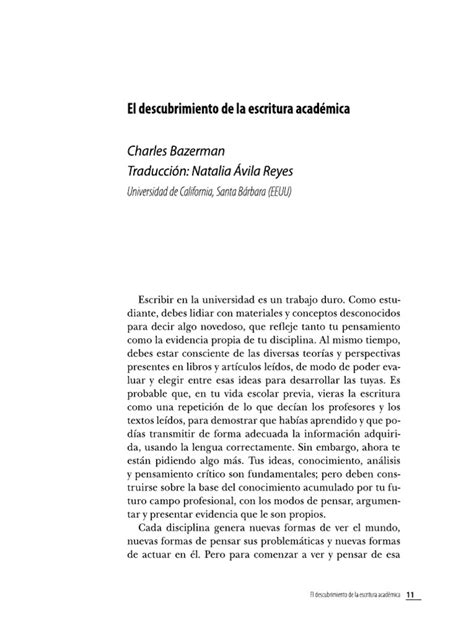 Bazerman El Descubrimiento De La Escritura Académica Pdf