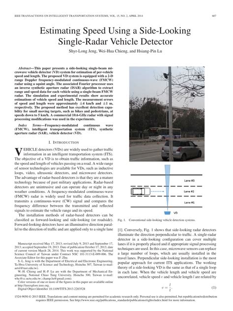 Pdf Estimating Speed Using A Side Looking Single Radar Vehicle Detector