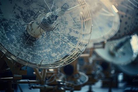 Close Up Of Satellite Dishes Transmitting Data From Orbit Stock Illustration Illustration Of