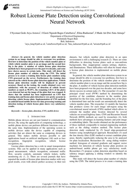 PDF Robust License Plate Detection Using Convolutional Neural Network