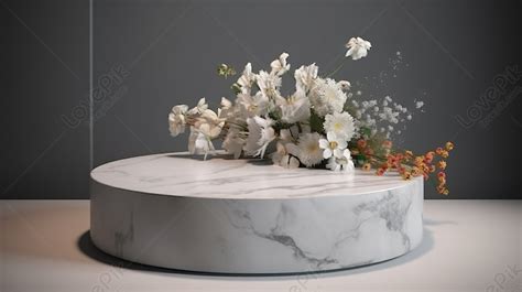 우아한 대리석 연단과 3d 렌더링 꽃 배경으로 제품 디스플레이 향상 연단 배경 제품 디스플레이 배경 대리 배경 이미지
