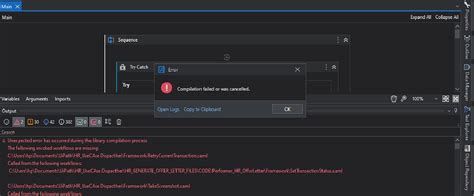Publish Cancelled Or Compilation Failed Orchestrator UiPath