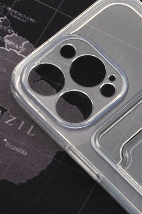 iPhone 14 Pro Max Uyumlu Kredi Kartlıklı Şeffaf Kılıf Kamera Korumalı