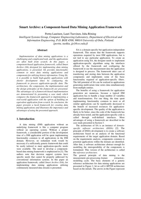 pdf smart archive a component based data mining application framework