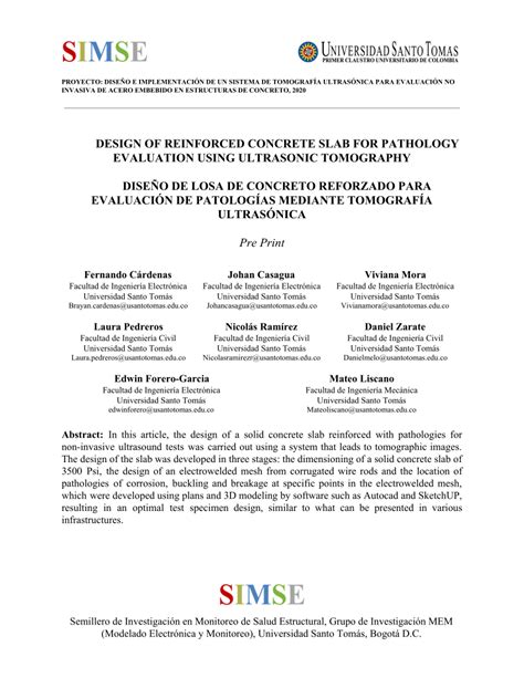 Pdf Design Of Reinforced Concrete Slab For Pathology Evaluation Using Ultrasonic Tomography