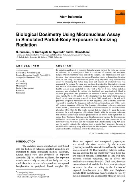 Pdf Biological Dosimetry Using Micronucleus Assay In Simulated