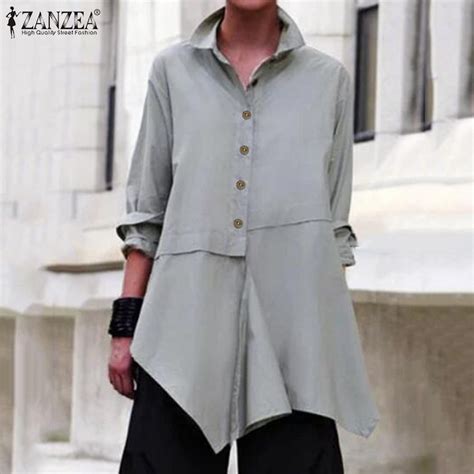 2020 zanzea Blusa Feminina Assimétrica Elegante Casual Camisas de Manga
