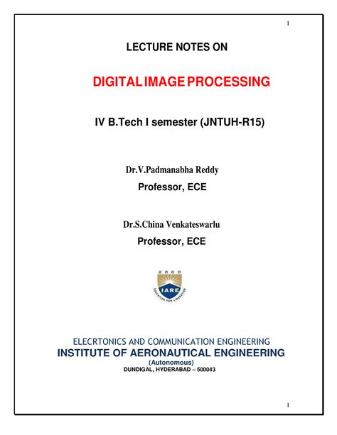 Dipnotes 1 Lecture Notes On Digital Image Processing Iv B I