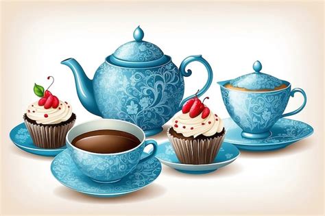 Premium Photo Illustration Of Isolated Coffee Set Or Tea Set And Cup Cake