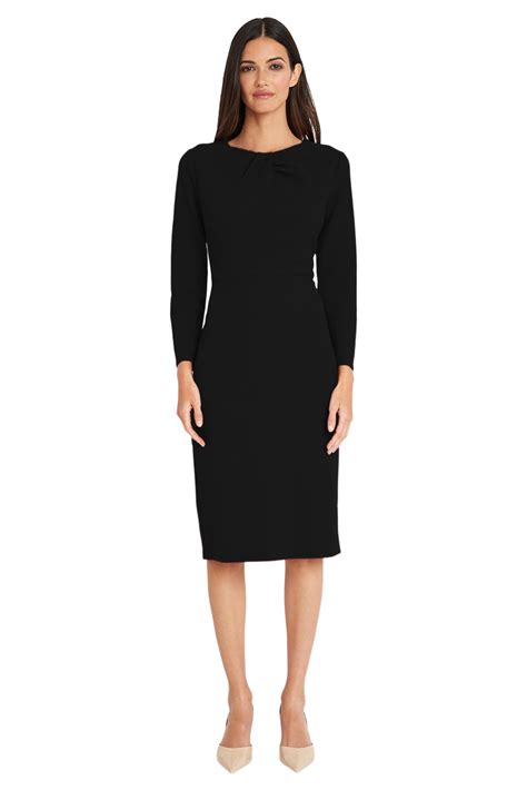 Maggy London Long Sleeve Tucked Jewel Neck Sheath Career Office Wear