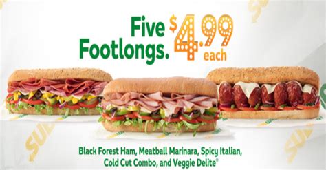 Subway Choose From 5 Footlong Sandwiches For 499 Each Coupons 4 Utah
