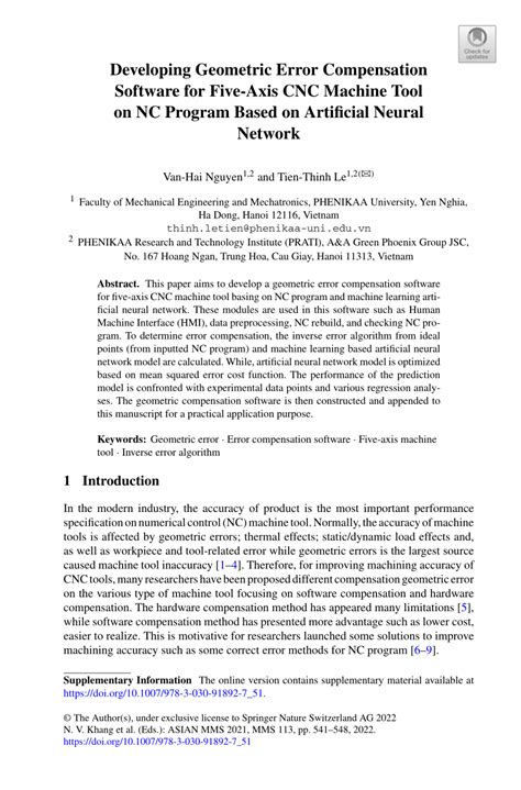 PDF Developing Geometric Error Compensation Software For Five Axis CNC Machine Tool On NC